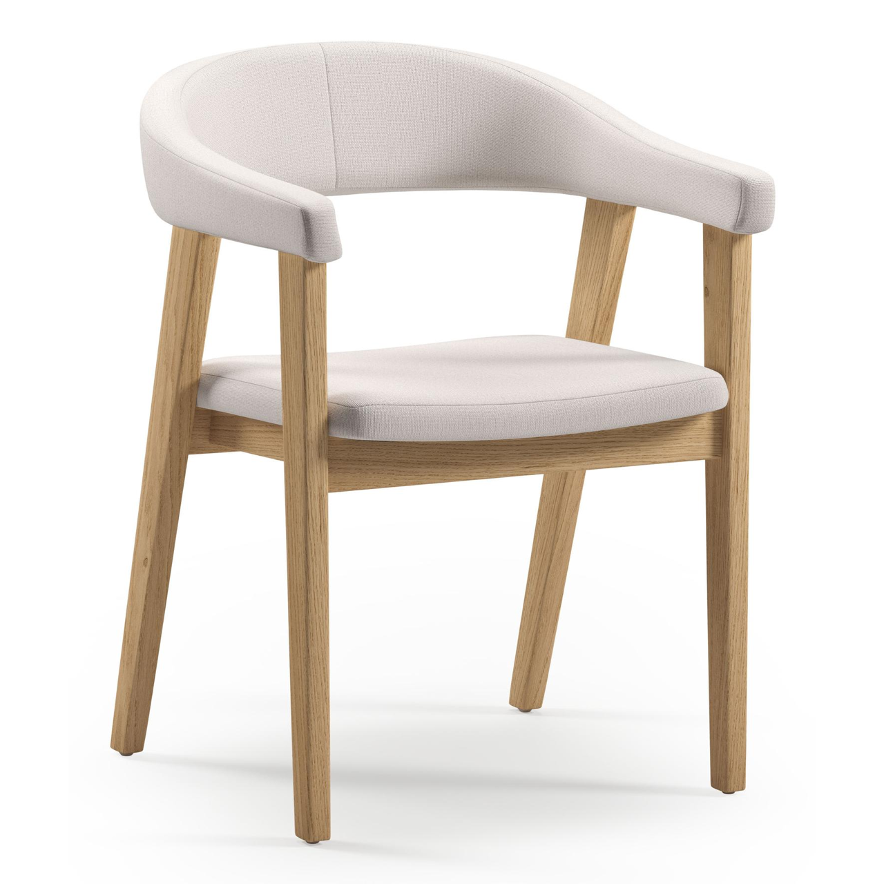 Gubbio armstoel in Basic stof Ecru met stoelpoot in natuurkleurige eik