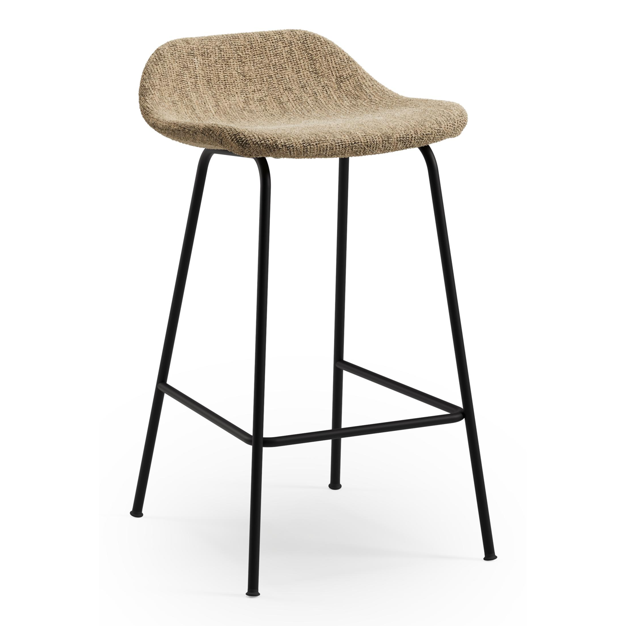 Vasco lage barstoel in zwart metaal met zitting in Poco stof Dark Taupe