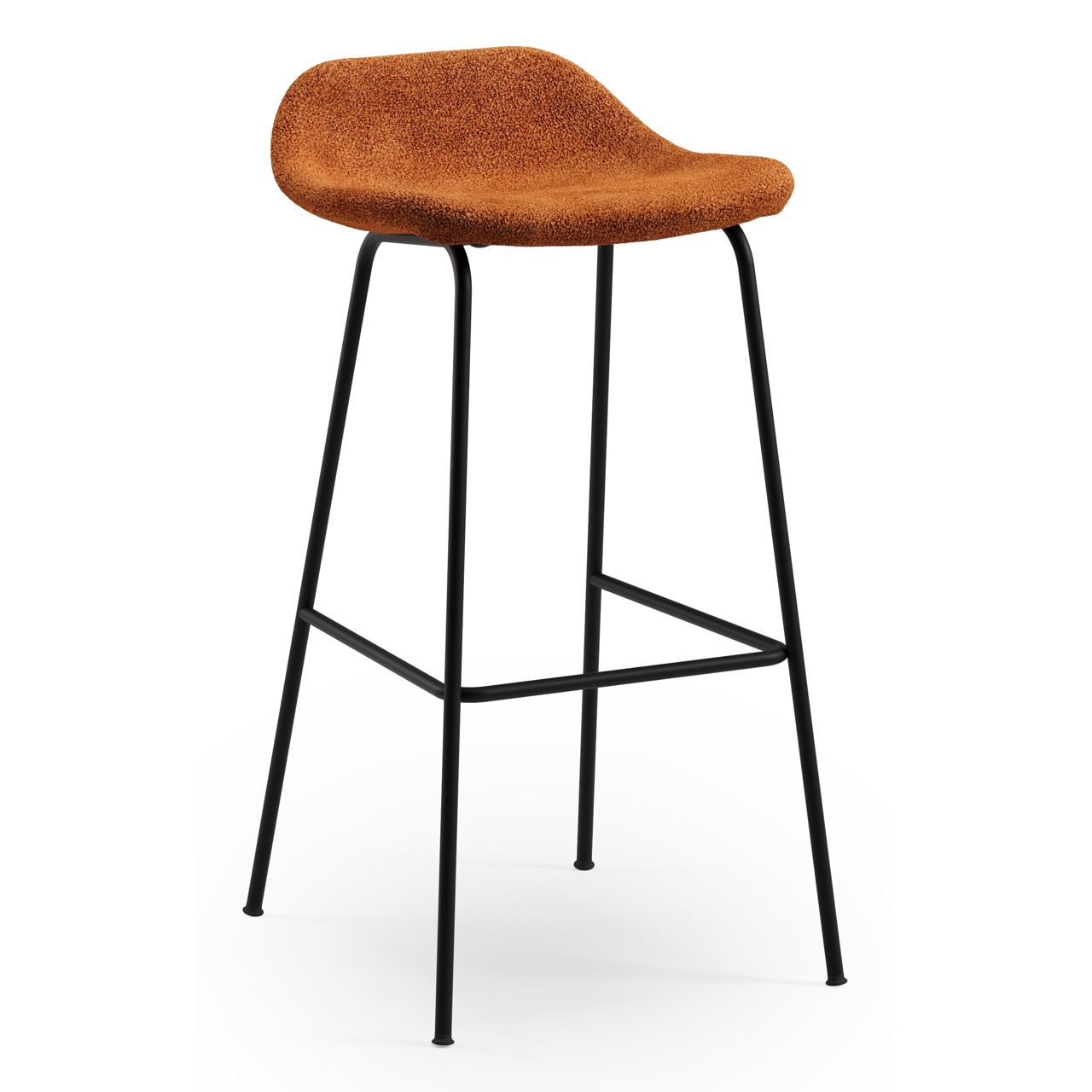 Vasco hoge barstoel in zwart metaal met zitting in Belli stof Copper