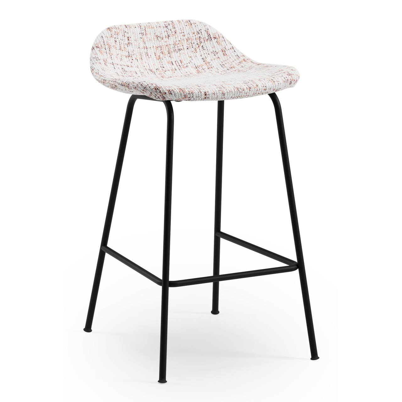 Vasco lage barstoel in zwart metaal met zitting in Tropo stof Copper