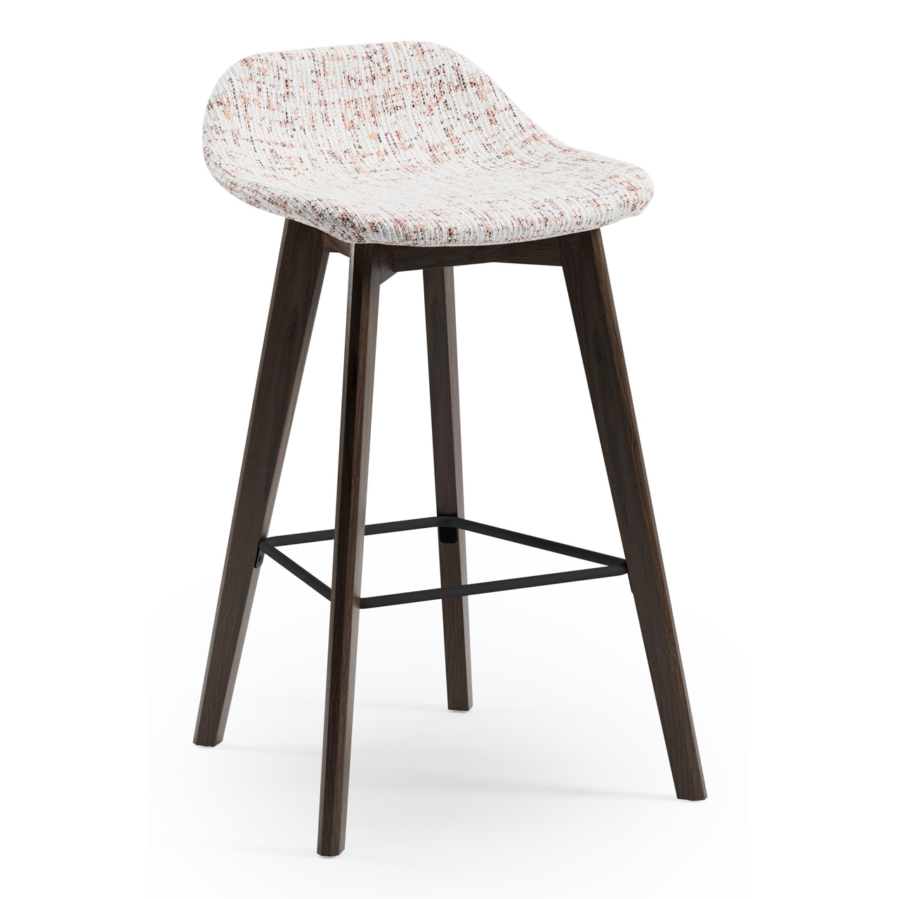 Vasco lage barstoel in gerookte eik met zitting in Tropo stof Copper