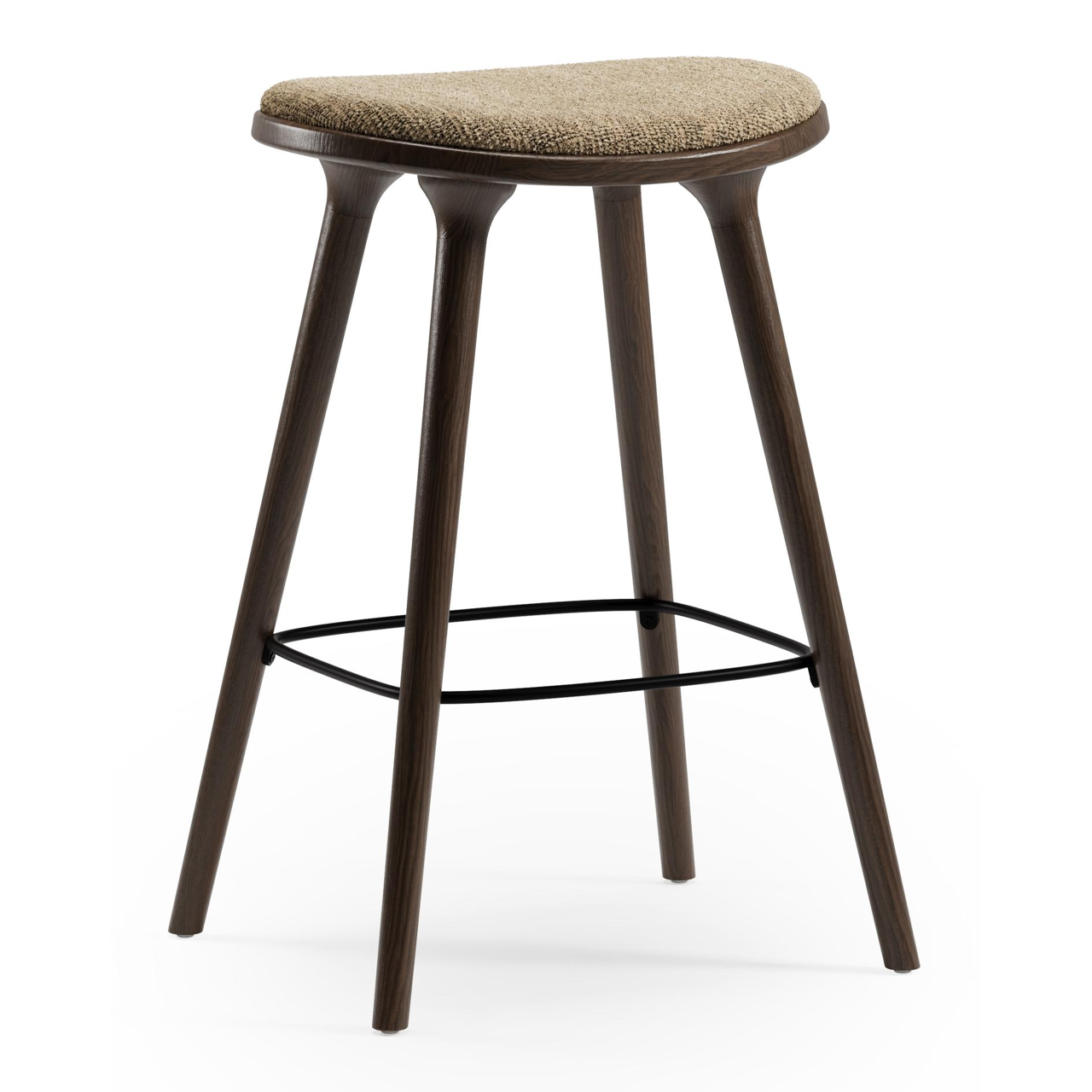 Olbia lage barstoel in massieve gerookte eik met zitting in Poco stof ...