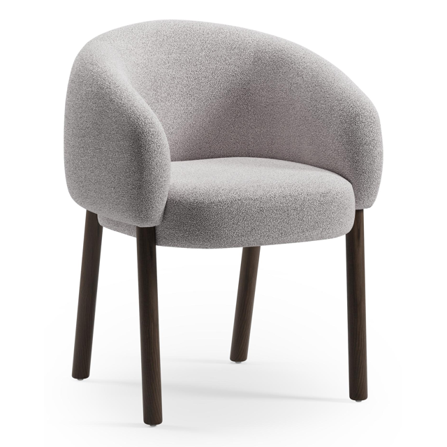 Cassano armstoel in Belli stof Light Grey met stoelpoot in gerookte eik